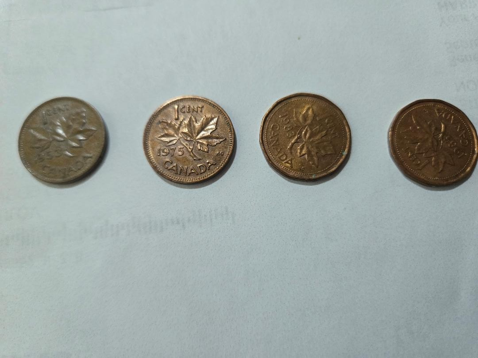 1963 1975,1983,1985 Canada Penny, Canadian One Cent -4 Canadian Coins ...
