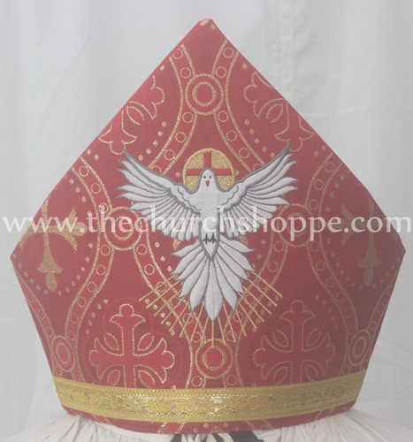 New Metallic RED Mitre with HOLY SPIRIT embroidery,mitra,Bishop's Mitre ...