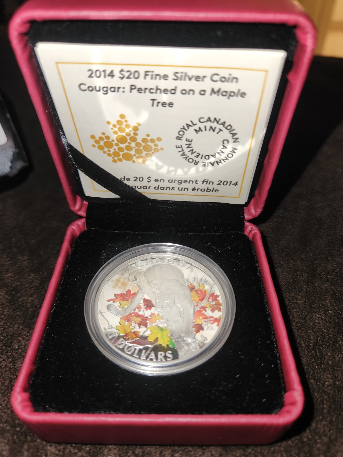 Canada 2014 $20 Cougar in Autumn Maple Tree 1 oz. Pure Silver Color ...