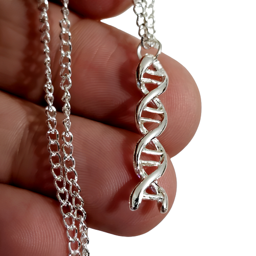 DNA Pendant Necklace Helix Structure 20" Chain Biology Plated Silver ...