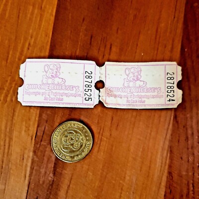 2 CHUCK E CHEESE'S Skee-Ball TICKETS+2012 Arcade Game Token CEC Prize ...
