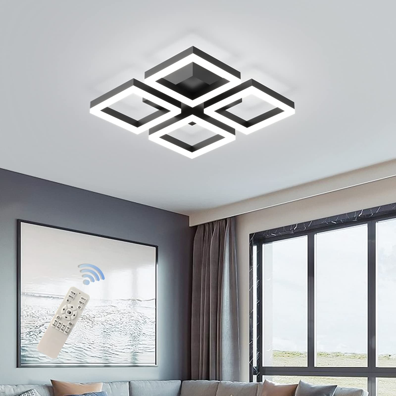Led Ceiling Light, Modern 4-Square Ceiling Lamp 52W Dimmable Flush Mount Ceil... | eBay