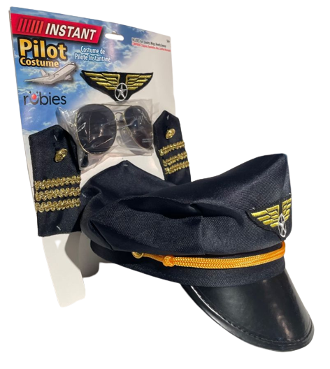 INSTANT PILOT KIT Hat Epaulets Wing Patch Sunglasses Adult Costume ...