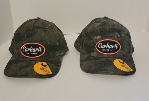 CARHARTT Mens Camo Canvas ‘Built To Last’ Round Logo Patch Snapback Hat ...