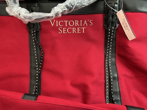 Victorias Secret Overnight Weekender Tote Bag Large Red / Black Studded ...