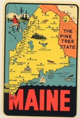 VINTAGE MAINE PINE TREE STATE MAP LINDGREN-TURNER SOUVENIR CAR TRAVEL ...