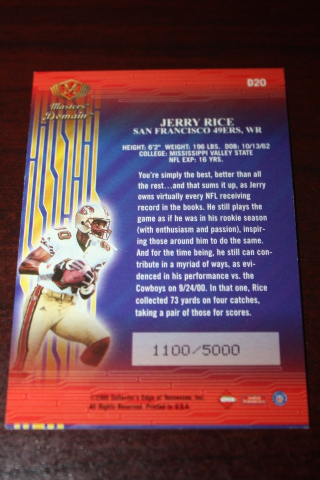 2000 Collector's Edge Masters Domain #D20 Jerry Rice 1100/5000 | eBay