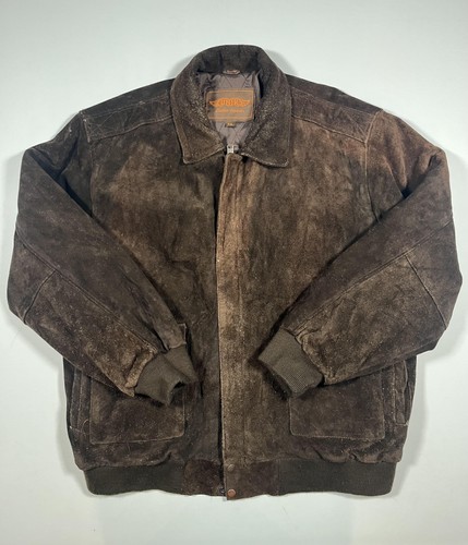 UNIK Leather Apparel Jacket Mens 2XL Brown Suede Leather Quilted Bomber ...