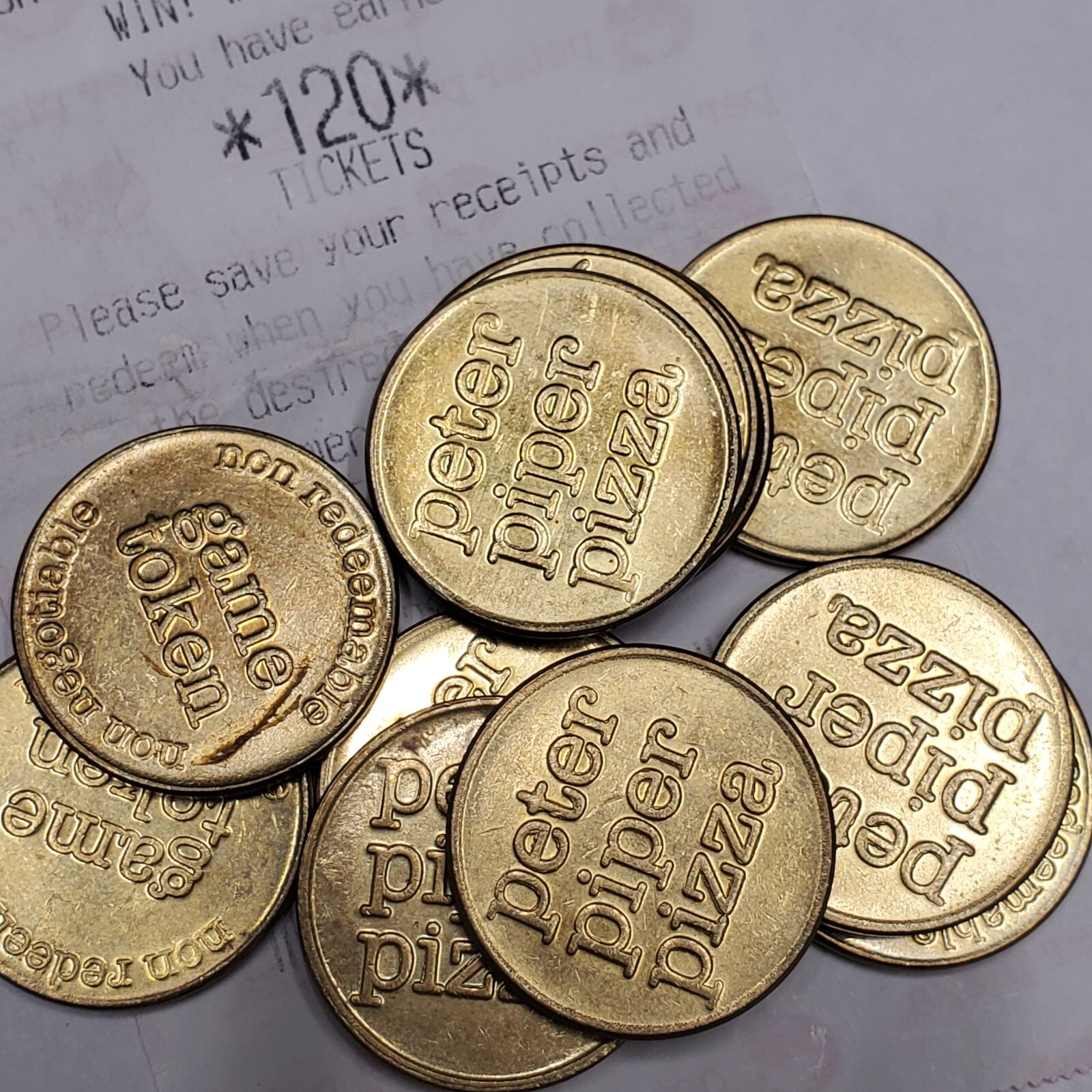 Lot of 11 Peter Piper Pizza Arcade Token plus 120 Ticket Receipt | eBay