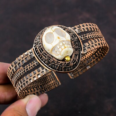 Howlite Copper Sister Gift Wire Wrapped Skull Face Cuff Adjustable ...