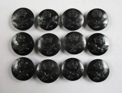 12x RAF:"ROYAL AIR FORCE BAKELITE BUTTONS" (Small, 17mm, WW2 KD ...