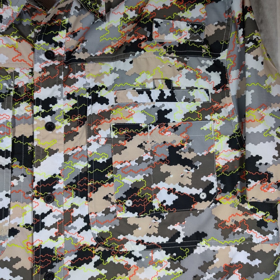 EUC REEL LEGENDS Saltwater Camo Map Short Sleeve Fishing Vented UV ...