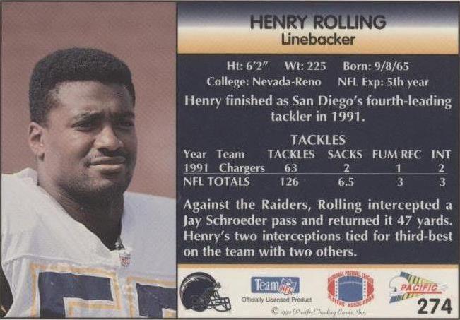 1992 Pacific Henry Rolling #274 for sale | eBay