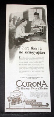 1919 OLD MAGAZINE PRINT AD, CORONA TYPEWRITERS, THE PERSONAL WRITING ...