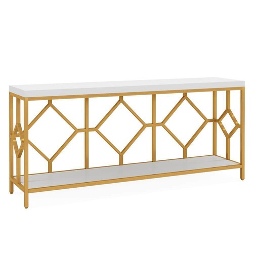 BYBLIGHT Console Table 33" H X 70.9" L, Rectangle Wood White Gold ...
