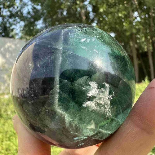 470g Natural Feather Fluorite Quartz Sphere Crystal Ball Reiki Healing ...