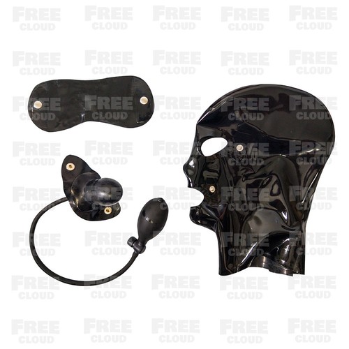 Unisex Latex Hood with Blindfold Mouth Inflation Gag Rubber Mask Fetish ...