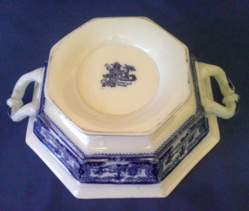 Antique William Adams & Co Kyber Flow Blue 2 Tureens Blue Transfer ...
