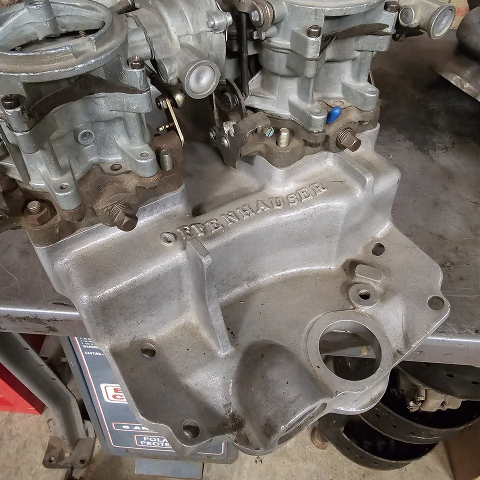 Vintage Chevy 348 409 4x2 Intake & New Carbs Offenhauser Manifold Hot ...