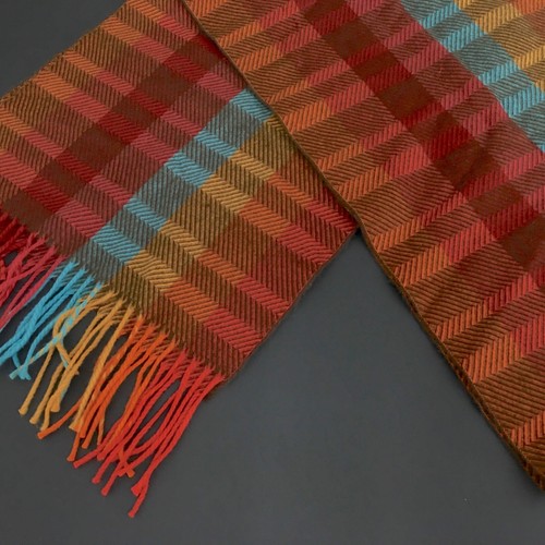 Women's 100% CASHMERE Multicolor Plaid Print Scarf-Made in Japan, 66"L ...