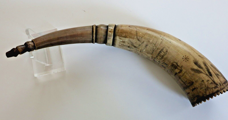 AMERICAN REVOLUTIONARY WAR NAVAL POWDER HORN W ENGRAVINGS NOT SWORD C ...