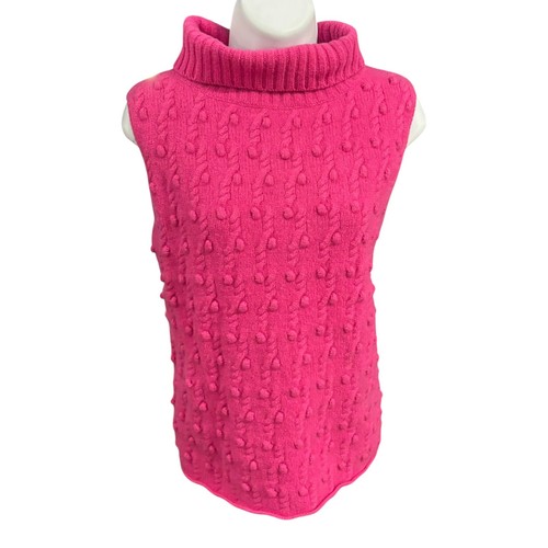 MAG Turtleneck Cable Knit Bobble Vest Sweater Lambswool Women Size M ...