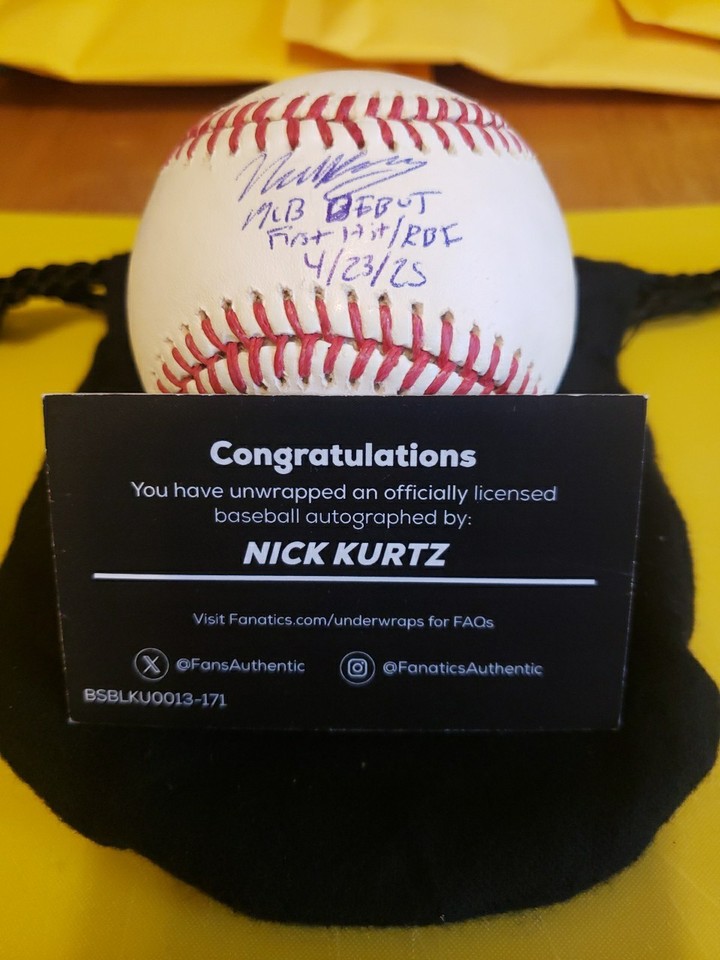 Nick Kurtz Autograph Baseball From Fanatics MLB Debut/ 1st Hit/rbi / 4 ...