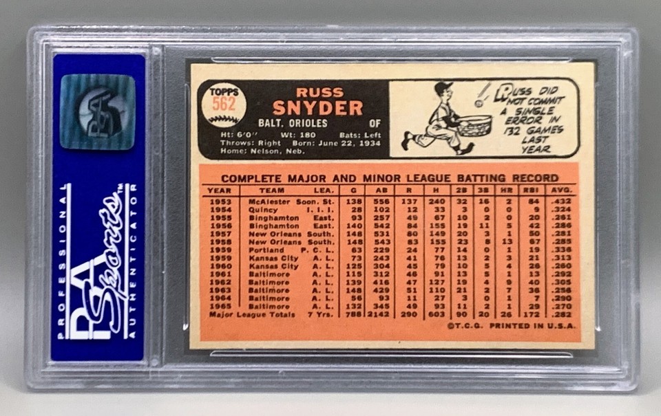 1966 Topps #562 Russ Snyder - Baltimore Orioles PSA 8 NM-MT | eBay
