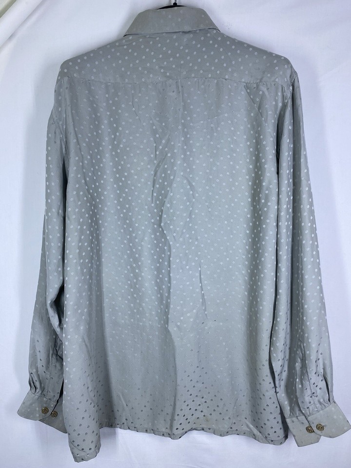 Genelli Shirt Mens Large Gray Polka Dot 100% Silk Vintage Button Up ...