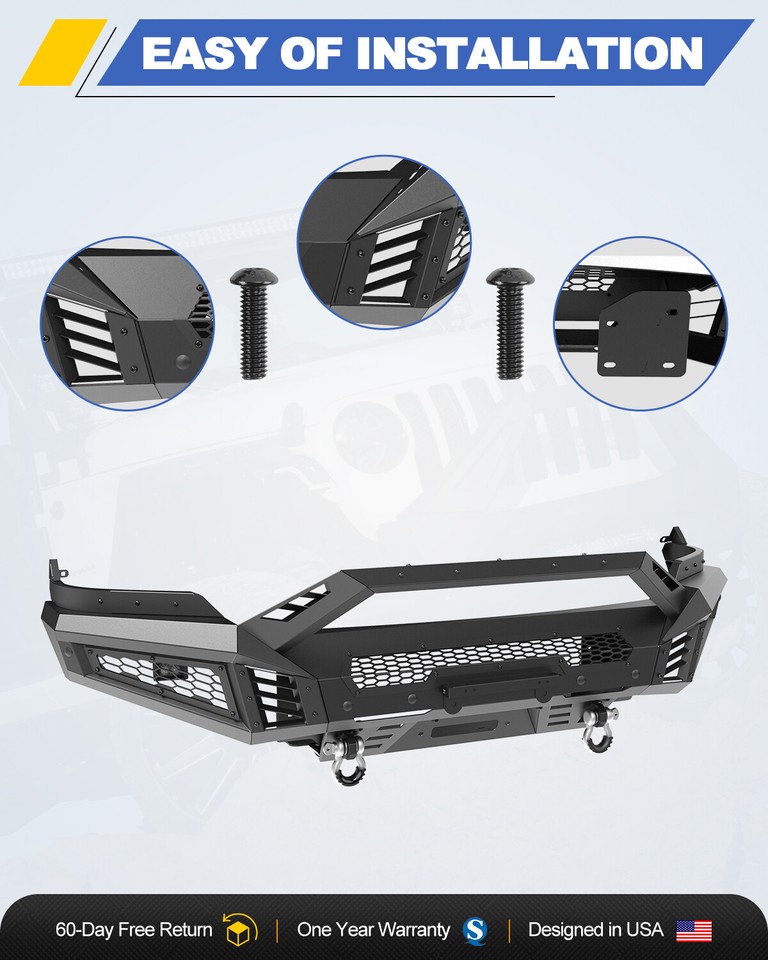 4 IN 1 Front Bumper Assembly +Rear Bumper w/D Rings For 2013-2018 Dodge ...