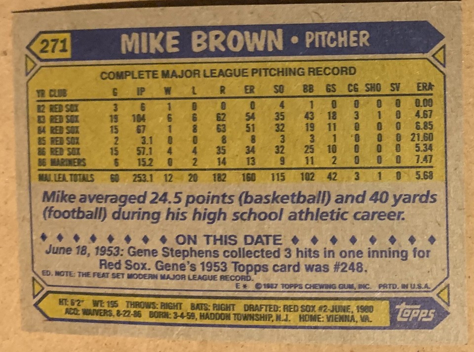 2018 Topps Rediscover Stamped Buyback 1987 #271 Mike Brown Bronze | eBay