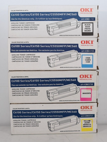 New Lot Of 4 OKI C6100 C6150 MC560 Toner 43865717 43865718 43865719 ...