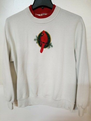 Womens Sweater Cardinal Bird embroidered size Large | eBay