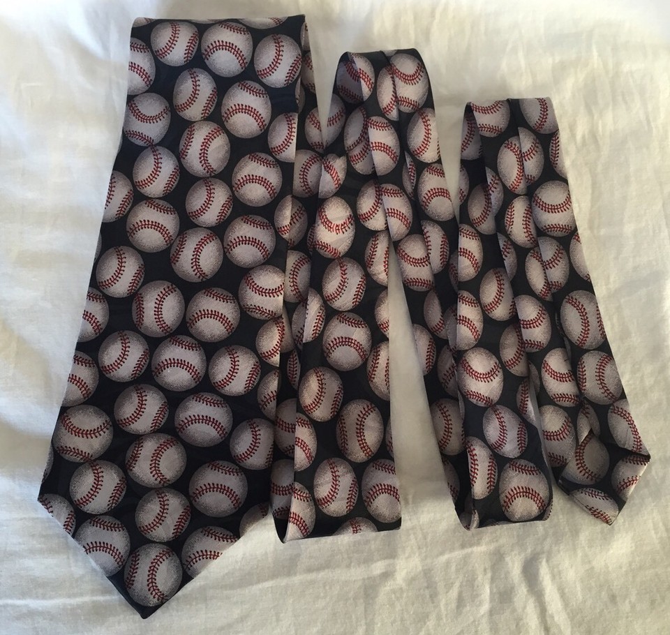 Baseball Print Tie Necktie Balls Black Classic Fathers Day Gift Coach ...