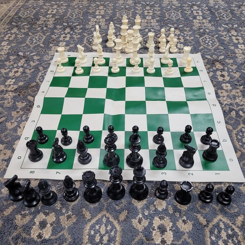 Complete with extra pieces Travel Chess set Roll out mat with Plastic ...
