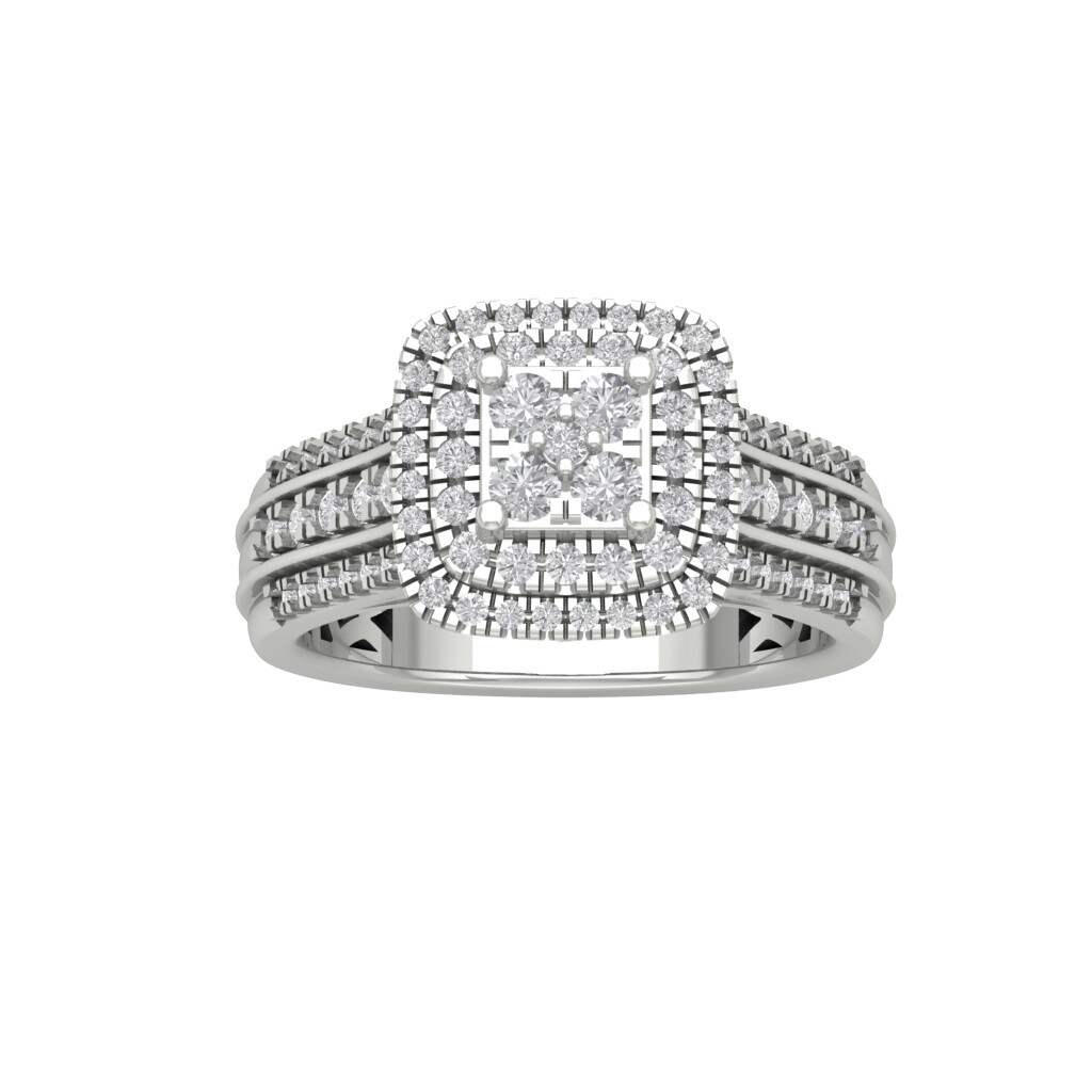 Sterling Silver 1Ct Round Lab Grown Diamond Halo Composite Ring Size 7 ...