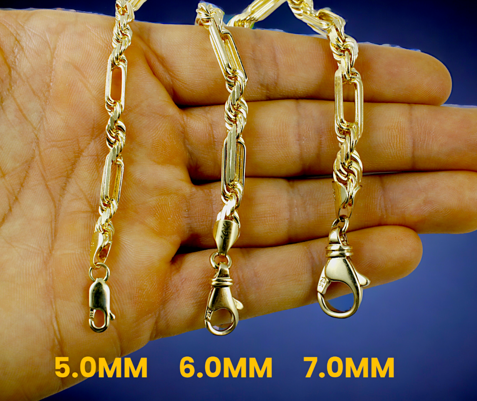 14K Yellow Gold SOLID Milano Figaro Rope Chain Necklace Diamond Cut ...