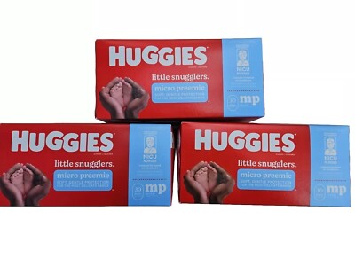 90 Huggies Little Snugglers Micro Preemie Diapers 30 Diapers Each Box ...