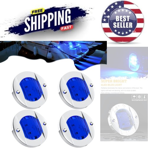 4pc Marine Blue LED Boat Deck Lights Waterproof Stern Courtesy Night ...