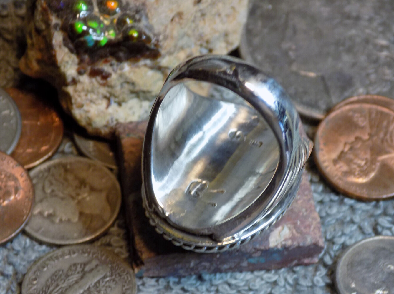 New Heavy Mens Sterling Kingman Turquoise Ring Navajo Russel Sam Size 9 ...