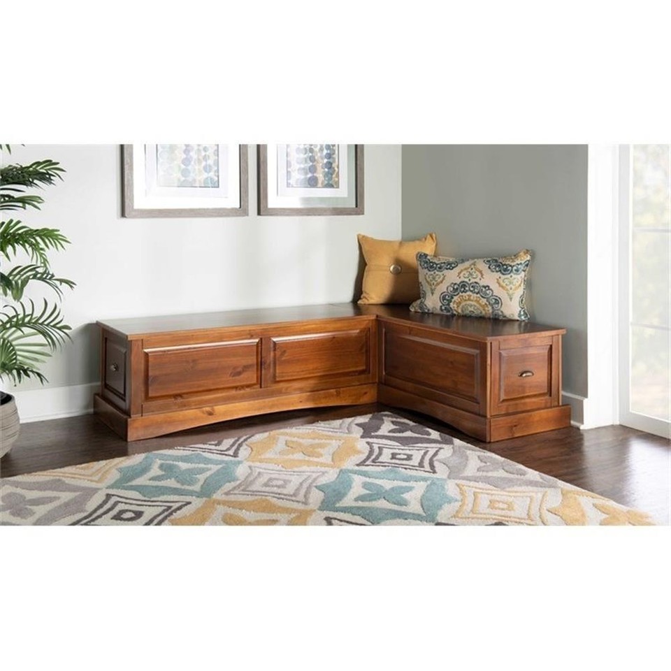 Riverbay Furniture Wood Backless Corner Table Booth & Bench Dining Set ...