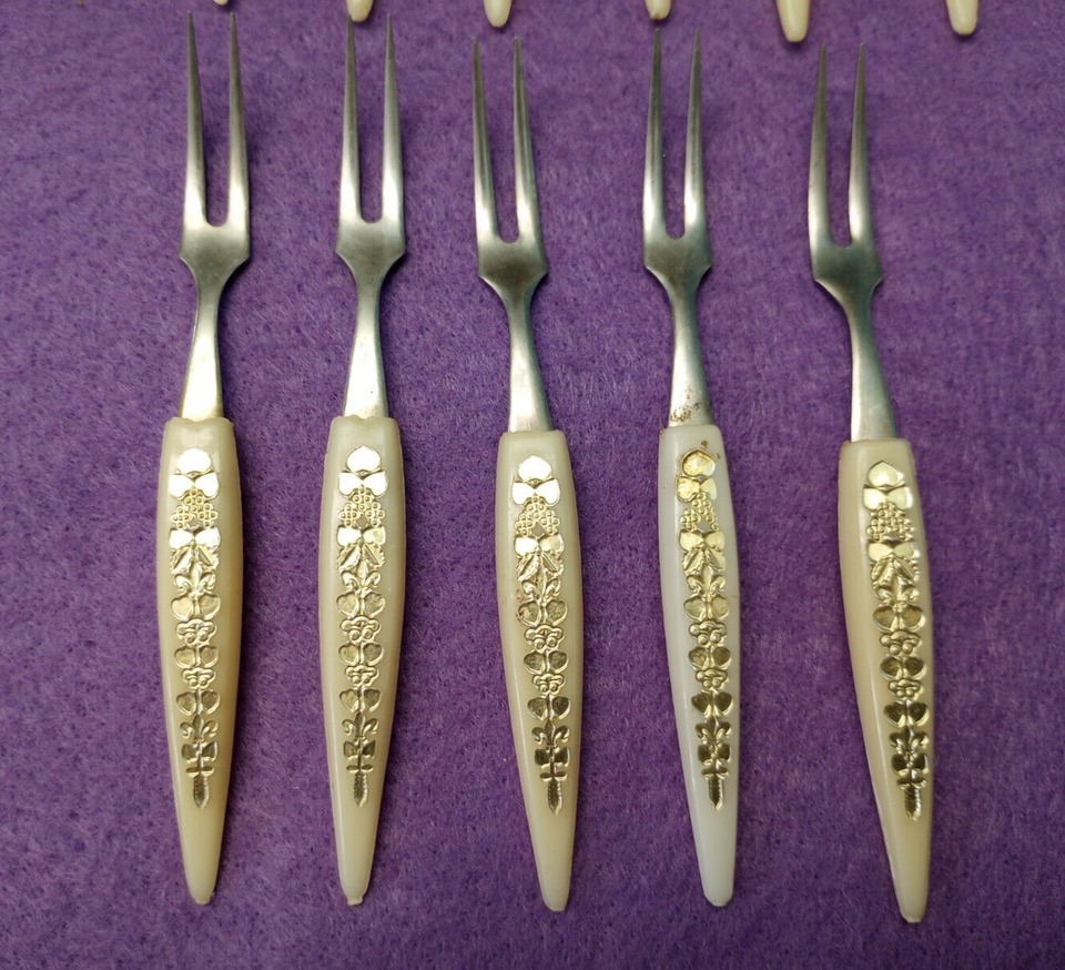 11 Hors D'oeuvres Forks 18 Stainless "Little Fork" with Ivory colored ...