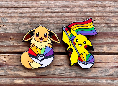 Pride Eevee & Pikachu - LGBT Gay Rainbow Flag Love - Pokemon Hard ...