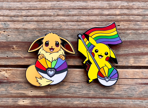 Pride Eevee & Pikachu - LGBT Gay Rainbow Flag Love - Pokemon Hard ...