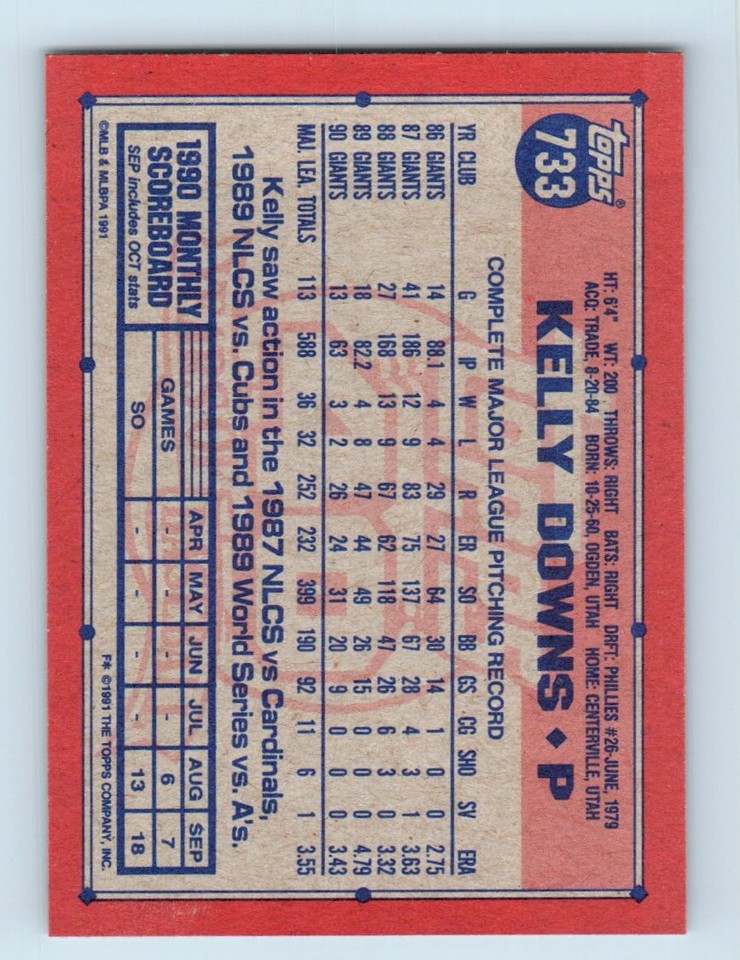 1991 Topps Kelly Downs San Francisco Giants #733 | eBay