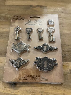 Tim Holtz idea-ology Locket Keys Pendant Charms craft junk journal ...