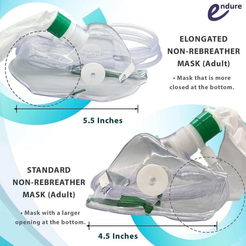 Pack of 10, Elongated Non-Rebreathing Oxygen Mask, Rebreather Oxygen ...