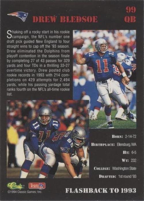 1994 Classic NFL Draft Drew Bledsoe #99 for sale | eBay
