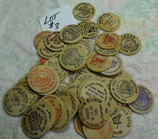 ** Lot #3 of 50 Different ? - WOODEN DOLLARS (not nickels) - 0ver 30 ...
