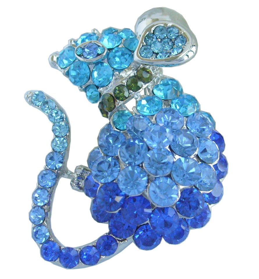 Cute 1.97" Blue Rhinestone Crystal Mouse Animal Rat Brooch Pin Pendant ...